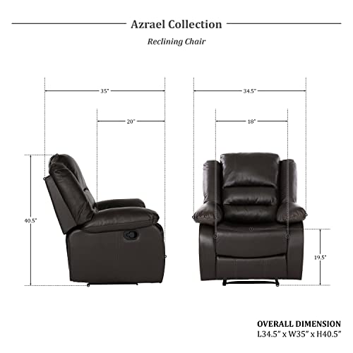 Lexicon Azrael Faux Leather Manual Reclining Chair, 37.5" W, Brown