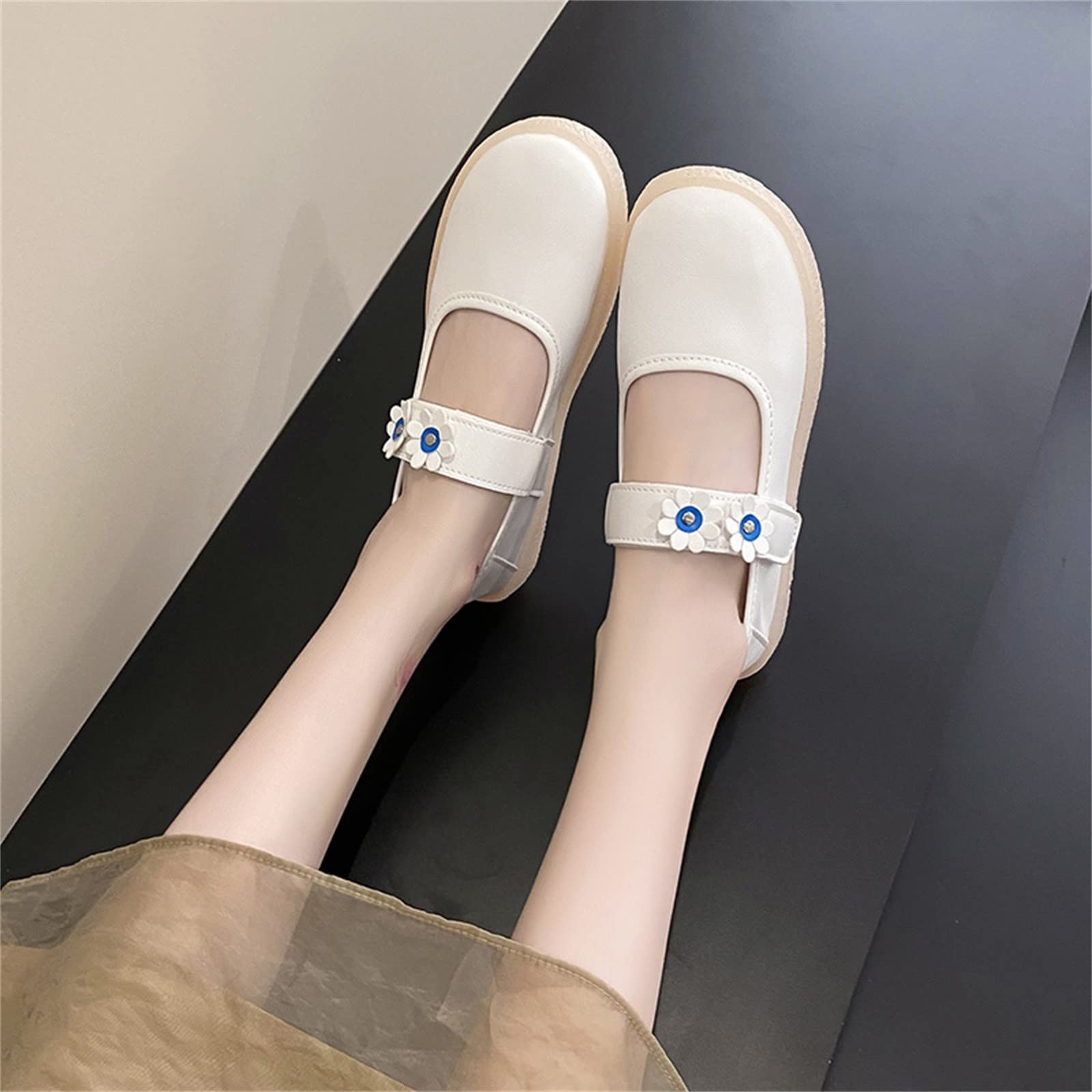 Summer and Autumn Women Casual Shoes Flat Soft Sole Comfortable Solid Color Flowers Hook Loop Dentist Shoes Women