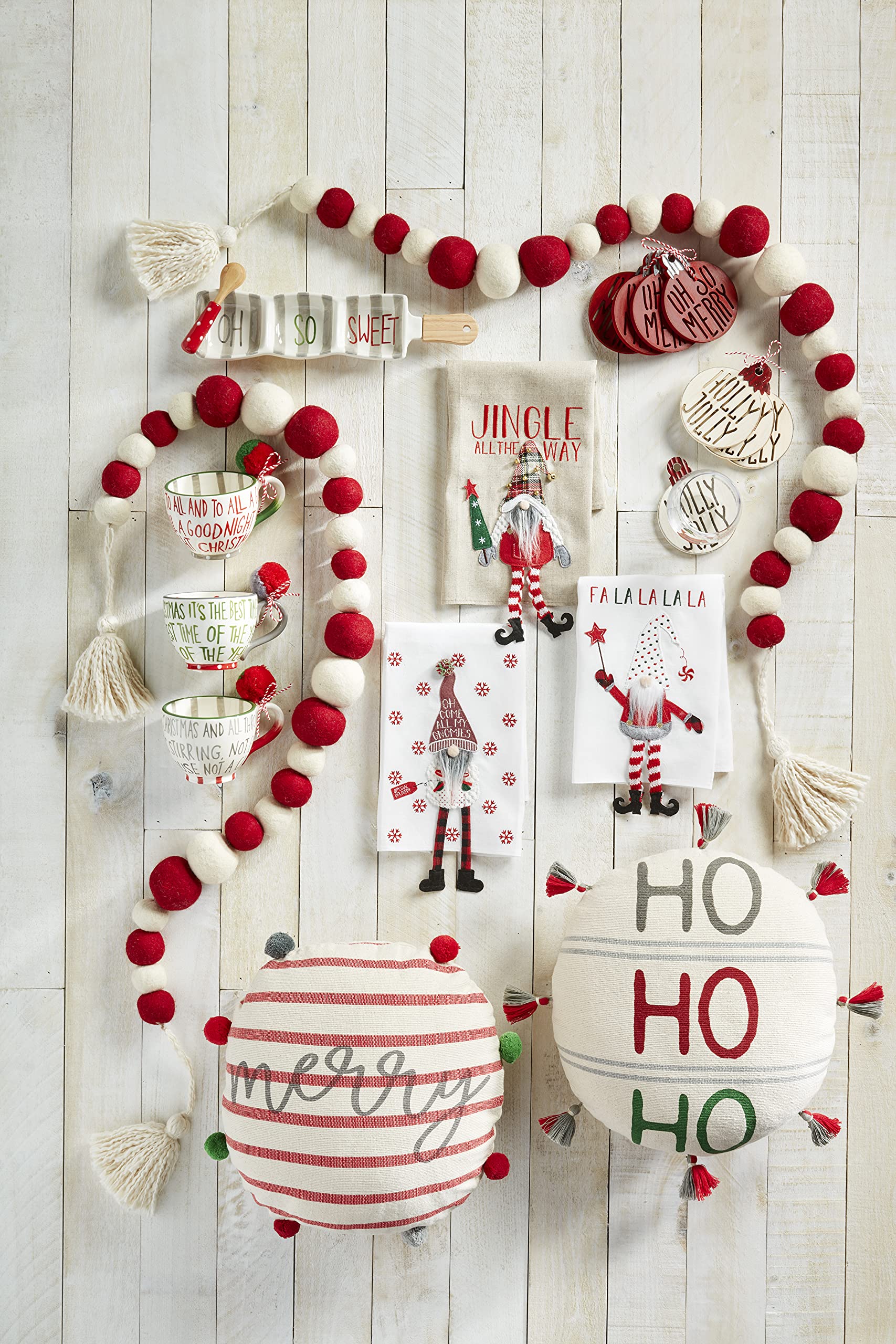 Mud Pie Christmas Dangle Gnome Tea Towel, FA La La, 21" x 14"