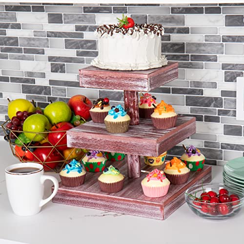 Mind Reader Cupcake Stand, Tiered Tray Stand, Dessert Table Display, Kitchen Tower, Wood, 11.75" L x 11.75" W x 12.75" H, Brown