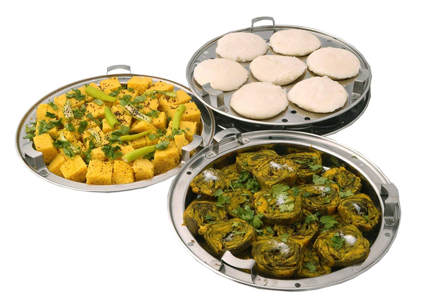 QSEC Stainless Steel Idli Cooker Multi Kadai Steamer with Copper Bottom All-in-One Big Size 5 Plate 2 Idli | 2 Dhokla | 1 Patra | Momo's | 3 in 1 | 28.5 cm Dia.