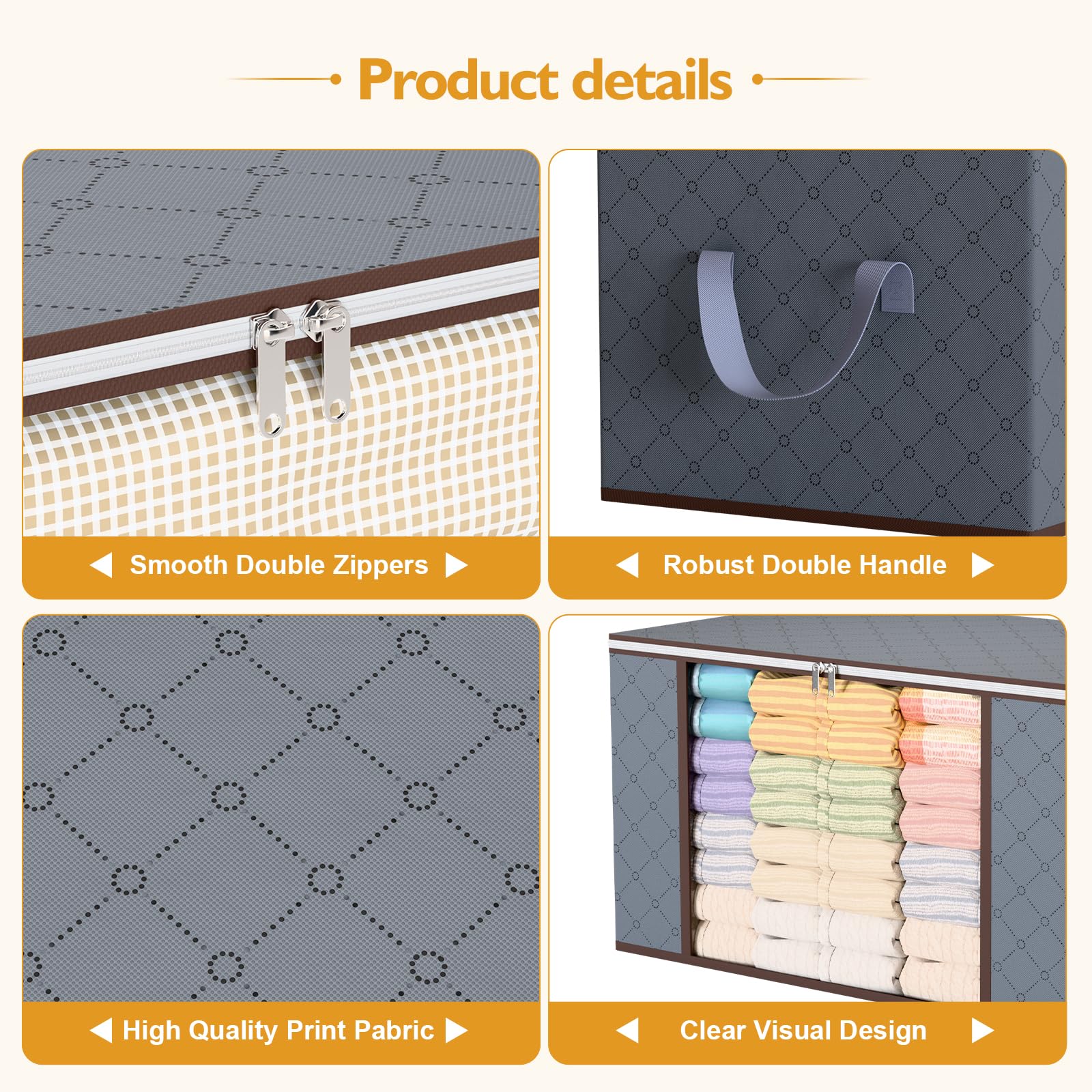 zhulimou Large storage bags.90L large capacity,3 Pack 90L storage and organization bag for Clothing, Towels,Blanket, Comforters, Bed Sheets,Grey