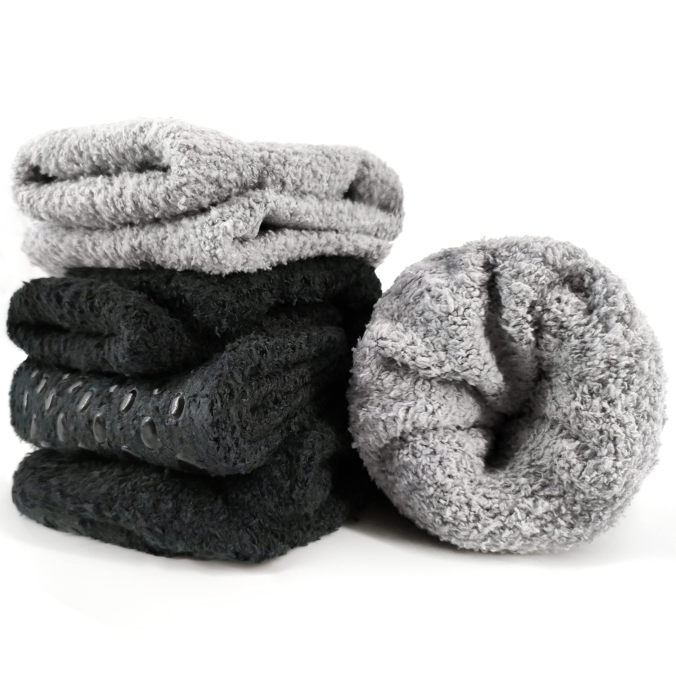 NOVAYARD 4 Pairs Non Slip Fuzzy Socks Hospital Slipper Crew Grip Cozy socks Men Women(Grey,Large)