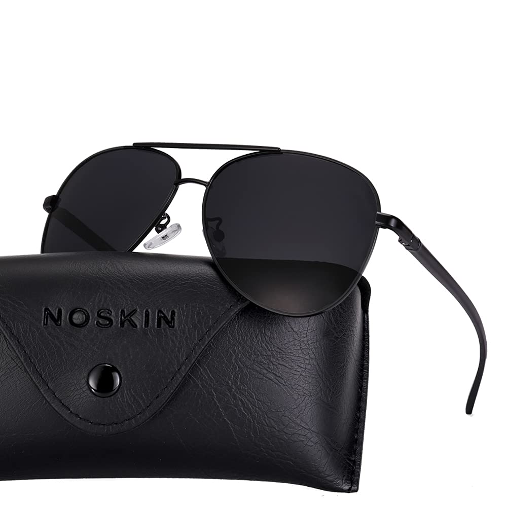 NOSKIN Classic Aviator Al-Mg Lightweight Polarized Sunglasses for Men Women Vintage UV protection Retro Shades With Leather Case