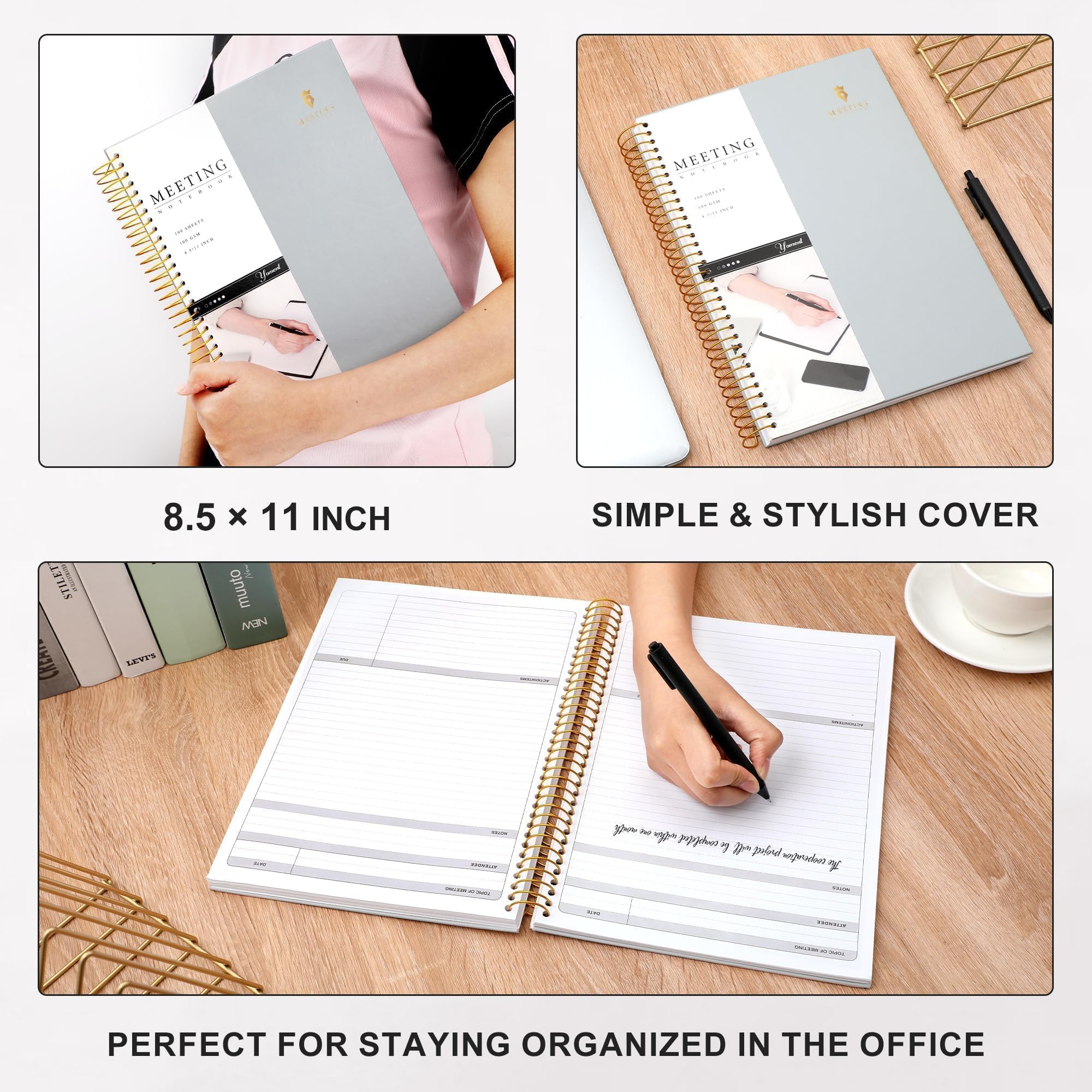 Meeting Notebook for Work with Action Items Hardcover Spiral Meeting Planner for Office Business Meeting Work Notes Notebooks for Note Taking Professional Meeting Notebooks for Men Women,Grey