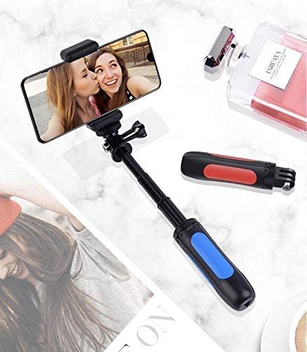Mojosktch Mini Tripod 3 in 1 Extension Pole Mini 360 Rotation Desktop Tabletop Stand and Selfie Stick Compatible with All GoPro Models, Insta360 ONE X, DJI and Other Action Cameras(Red)