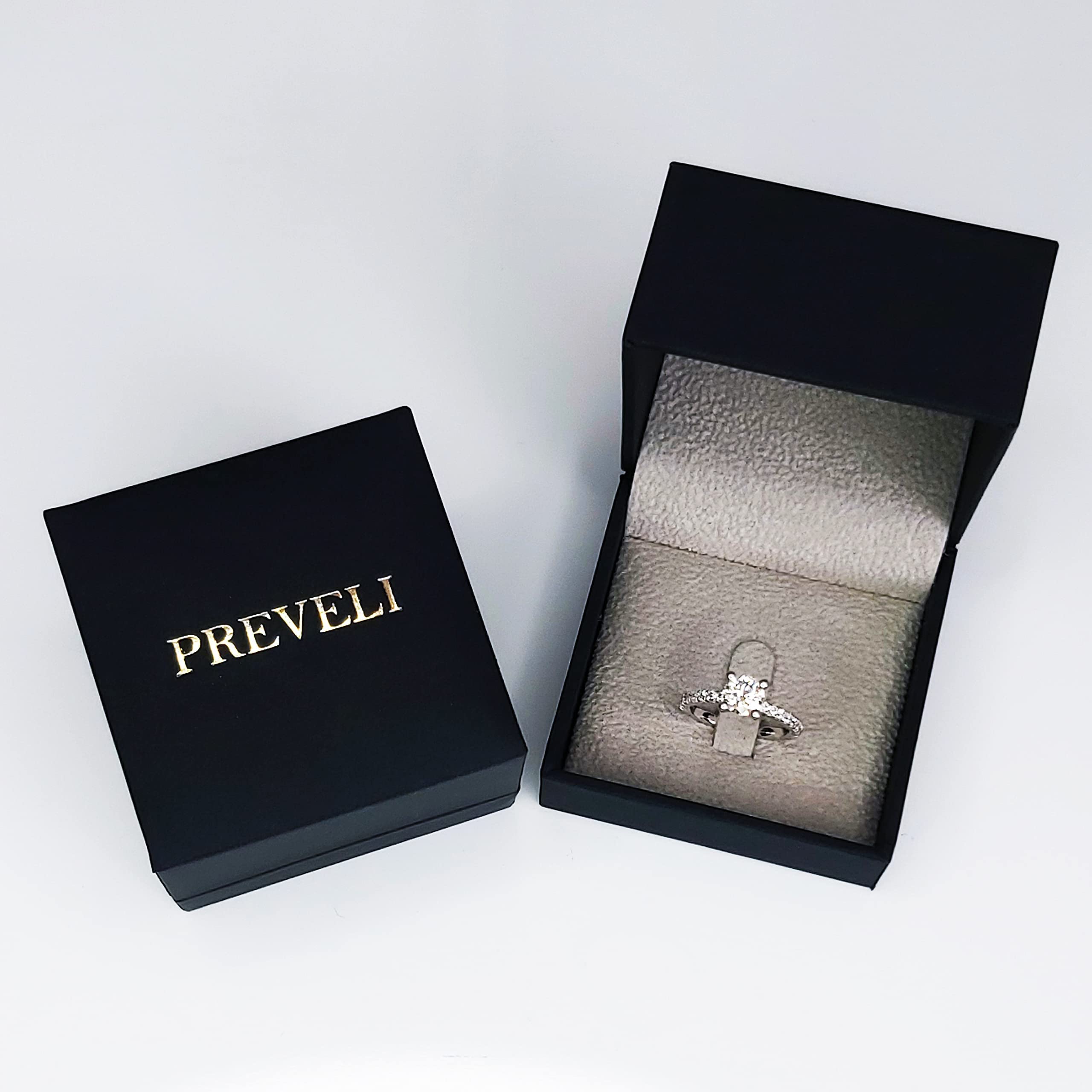 PREVELI 1ct Simulated Diamond Moissanite ENGAGEMENT RING & WEDDING BAND BRIDAL SET in Platinum Plated Silver | Size 5.5 US