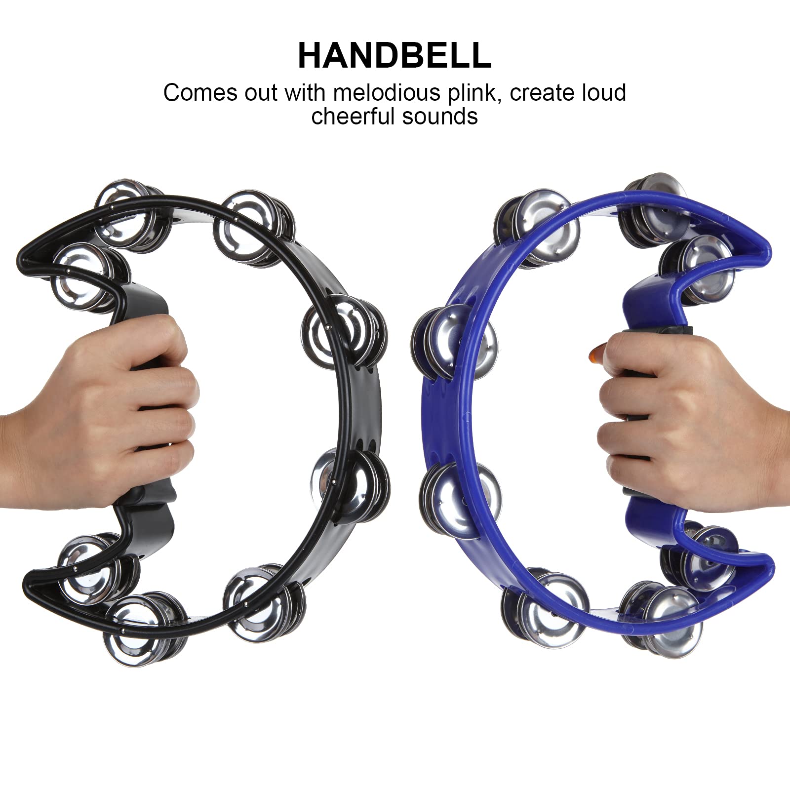 LTGO EOEXN 4 Pack Half Moon Tambourine for Adults Tamborines Musical Instrument Percussion Instruments Tambourine Double Row Plastic Music Rhythm Tambourine for KTV Party（2 Black, 2 Blue）