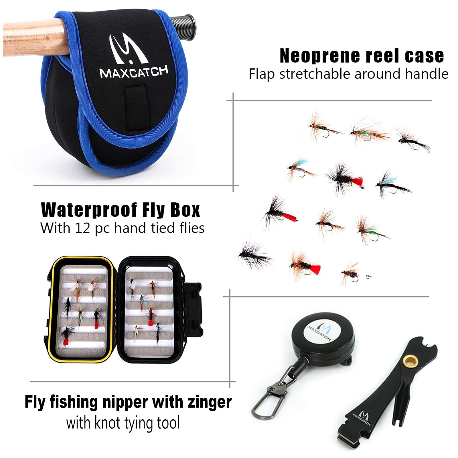 Maxcatch Extreme Fly Fishing Rod and Reel Combo (3wt 8β4β 4pc Rod,3/4 Reel) + Fly Fishing Tools and Accessories Kit