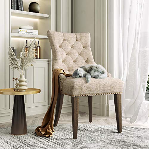 Lepfun Set of 4, Leisure Padded Armrest, Nailed Trim, Dining Room Chairs, Beige