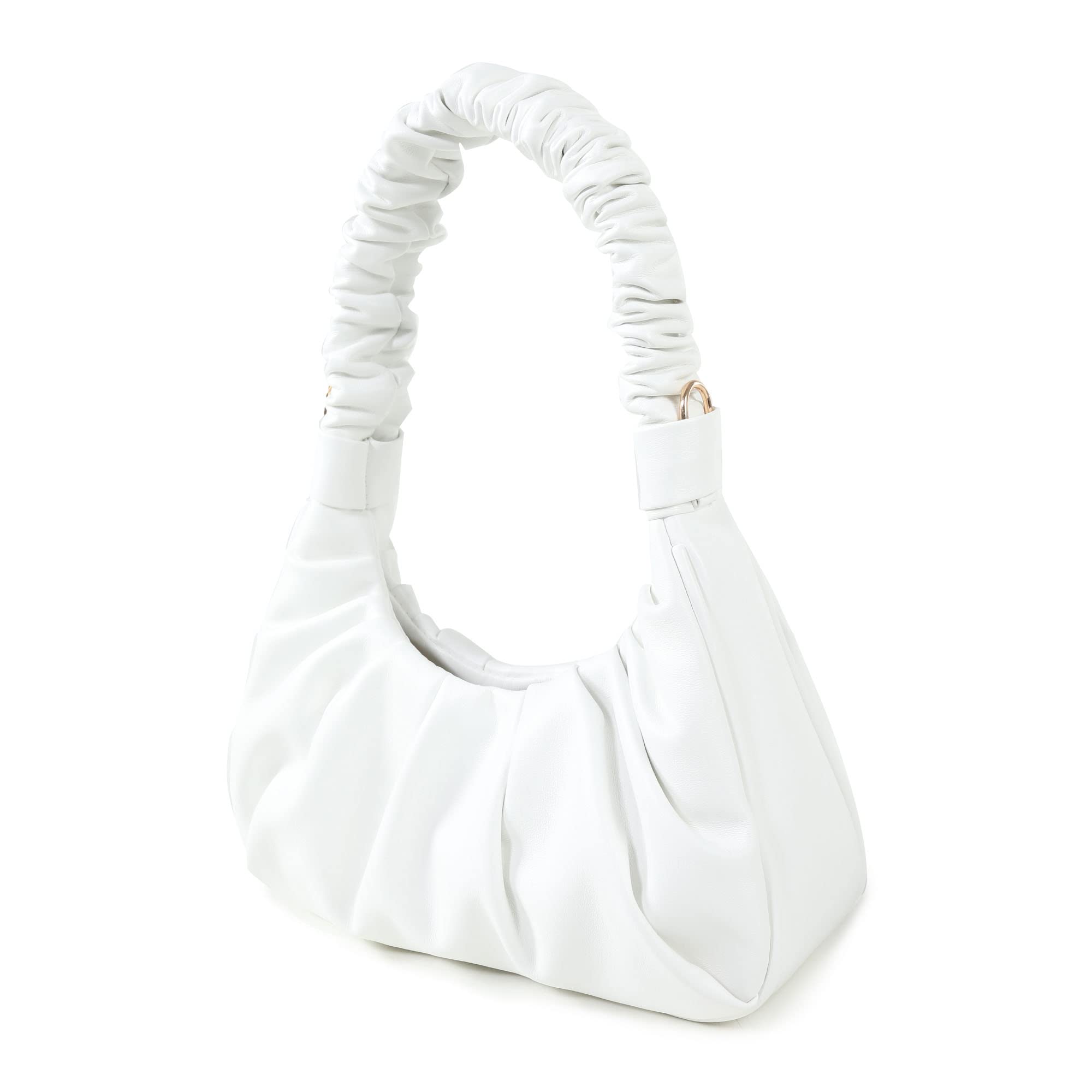Small Purse PU Vegan Leather Top-Handle Shoulder Bags Mini Hobo Handbags Ruched Pleated Trendy Purse for Women(White-5)