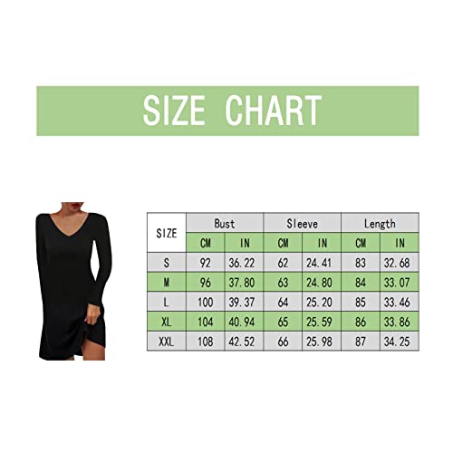 Pinkpaopao Elegant V Neck Black Dress for Women Long Sleeve Solid Color Loose Shift Dress Plain Flowy Short Dress