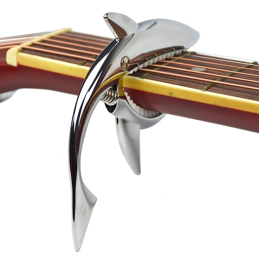 Shark Guitar Capo Zinc Alloy Capo for Guitar Ukulele Bass (Bright Silver)