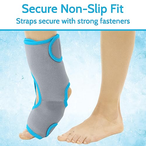 Vive Ankle Ice Pack Wrap - Foot Cold/Hot Compression Brace - Adjustable Freeze Support For Cooling/Heating Achilles Injuries, Tendonitis, Plantar Fasciitis, Sore Feet, Inflammation, Muscle Sprain