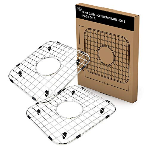 Sink Protectors for Kitchen Sink - 13 5/8 in x 11 5/8 Stainless Steel Sink Grid 2pcs Set - Kitchen Sink Protector Center Drain Hole - Rust-Resistant Metal Accessories