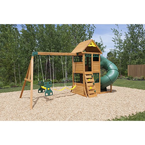 KidKraft Cloverdale Wood Swing Set/Playset with Slide, Rock Wall, Glider and Swings,Gift for Ages 3-10
