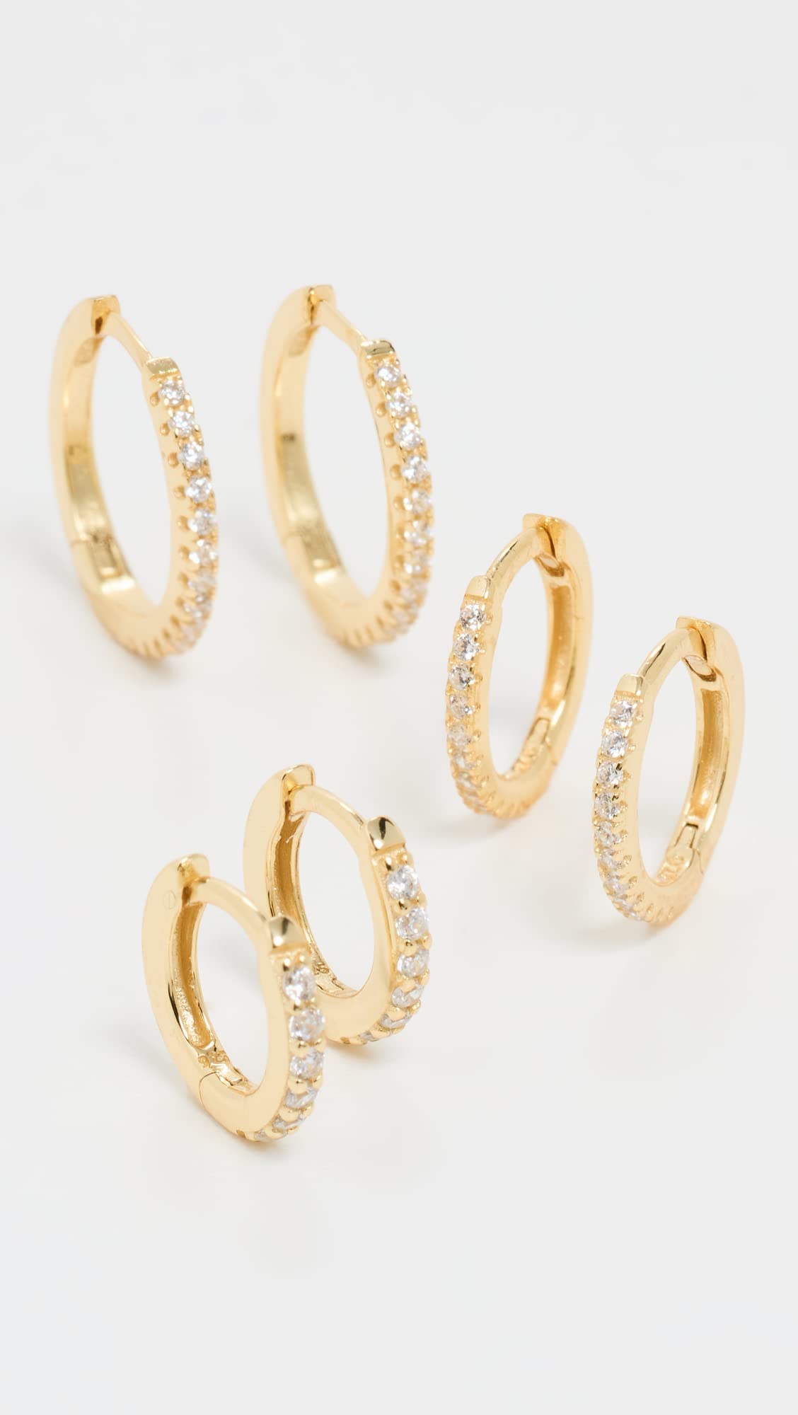 SHASHI Women's Triples Pave Hoop Earrings Set, Gold, One Size