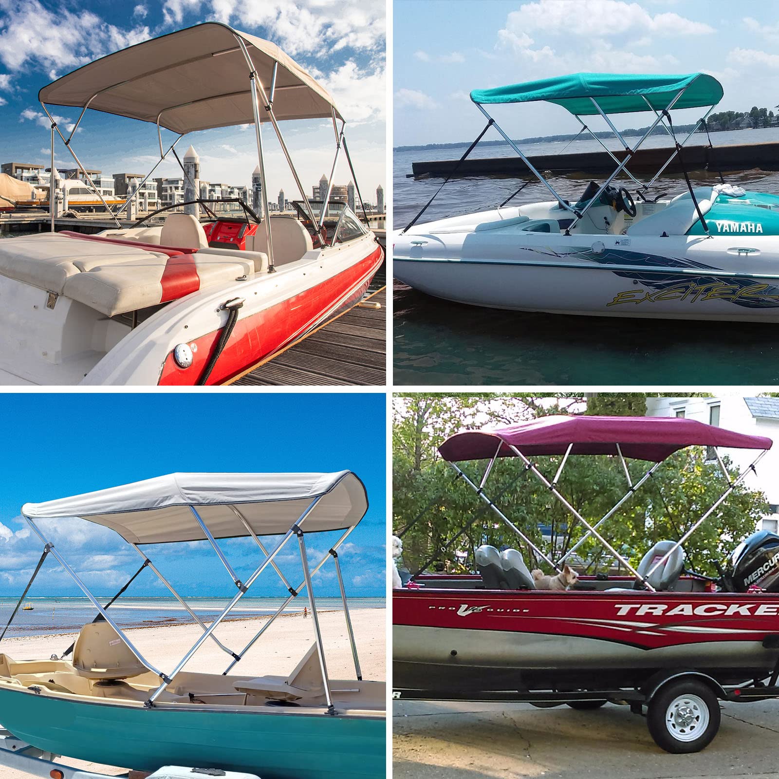Leader Accessories Light Grey 4 Bow 8'L x 54" H x 73"-78" W Bimini Top Boat Cover Include 4 Straps 2 Rear Support Poles Mounting Hardwares Storage Boot