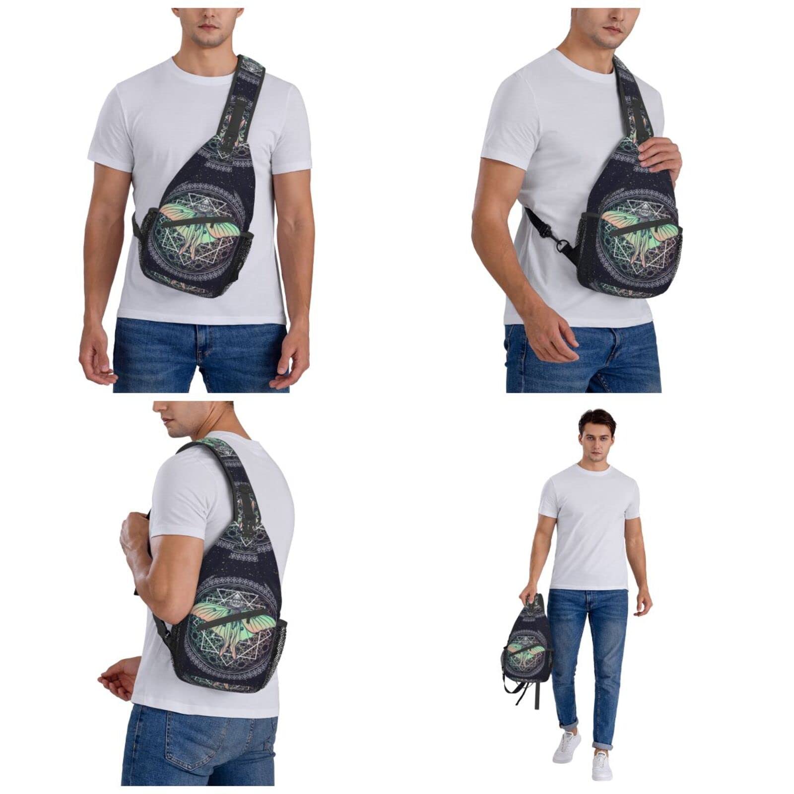 Moth Sling Bag Travel Sling Backpack Crossbody Bag Shoulder Pack Hiking chest Daypack for Women Men Waterproof Adjustable Lightweight Cycling Runners Climbing