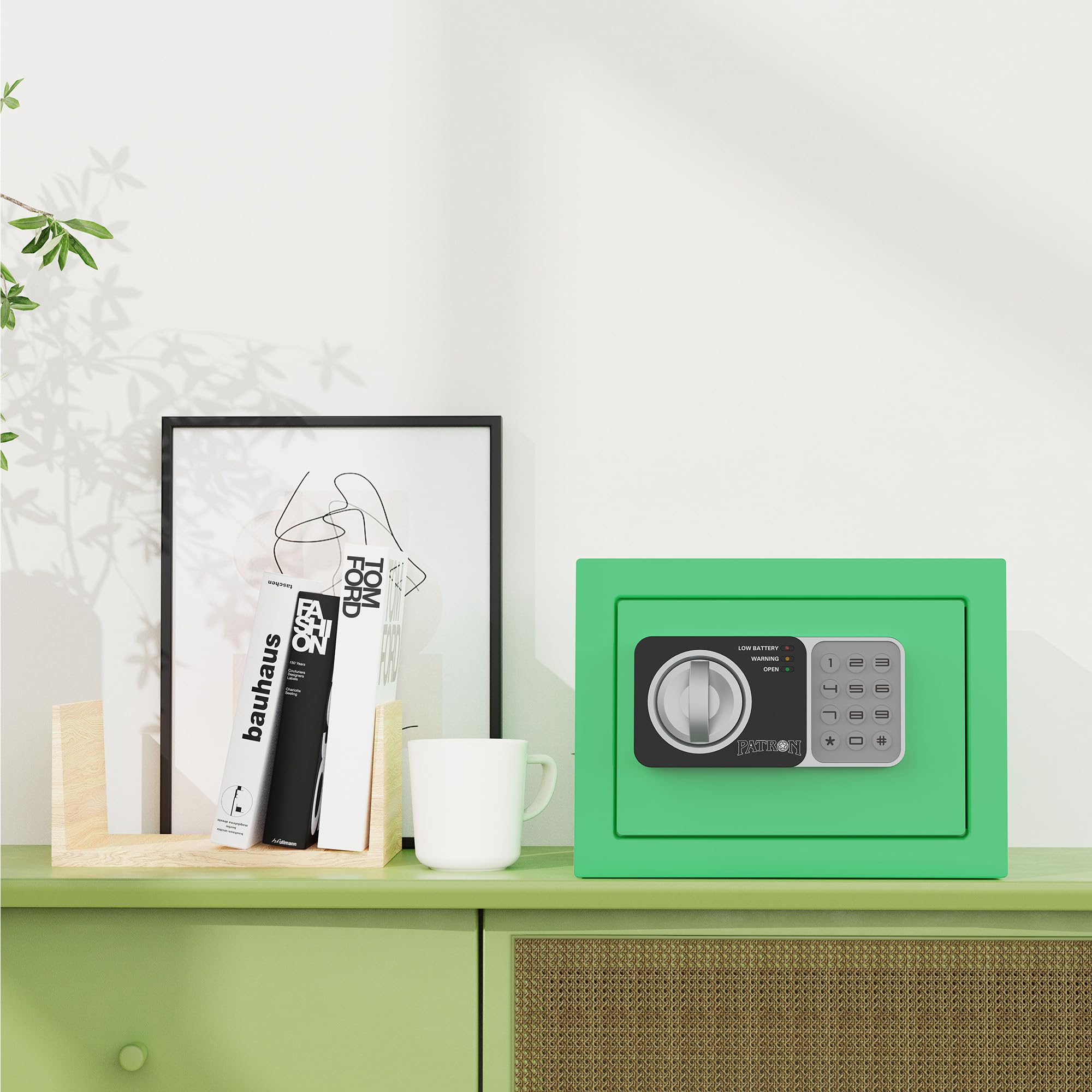 PATRON small safe box with key,mini safe for money,small coin safes for home with code,little jewelry lock box for kids,Wall or Cabinet Safe for personal items,0.236 Cubic Feet Green