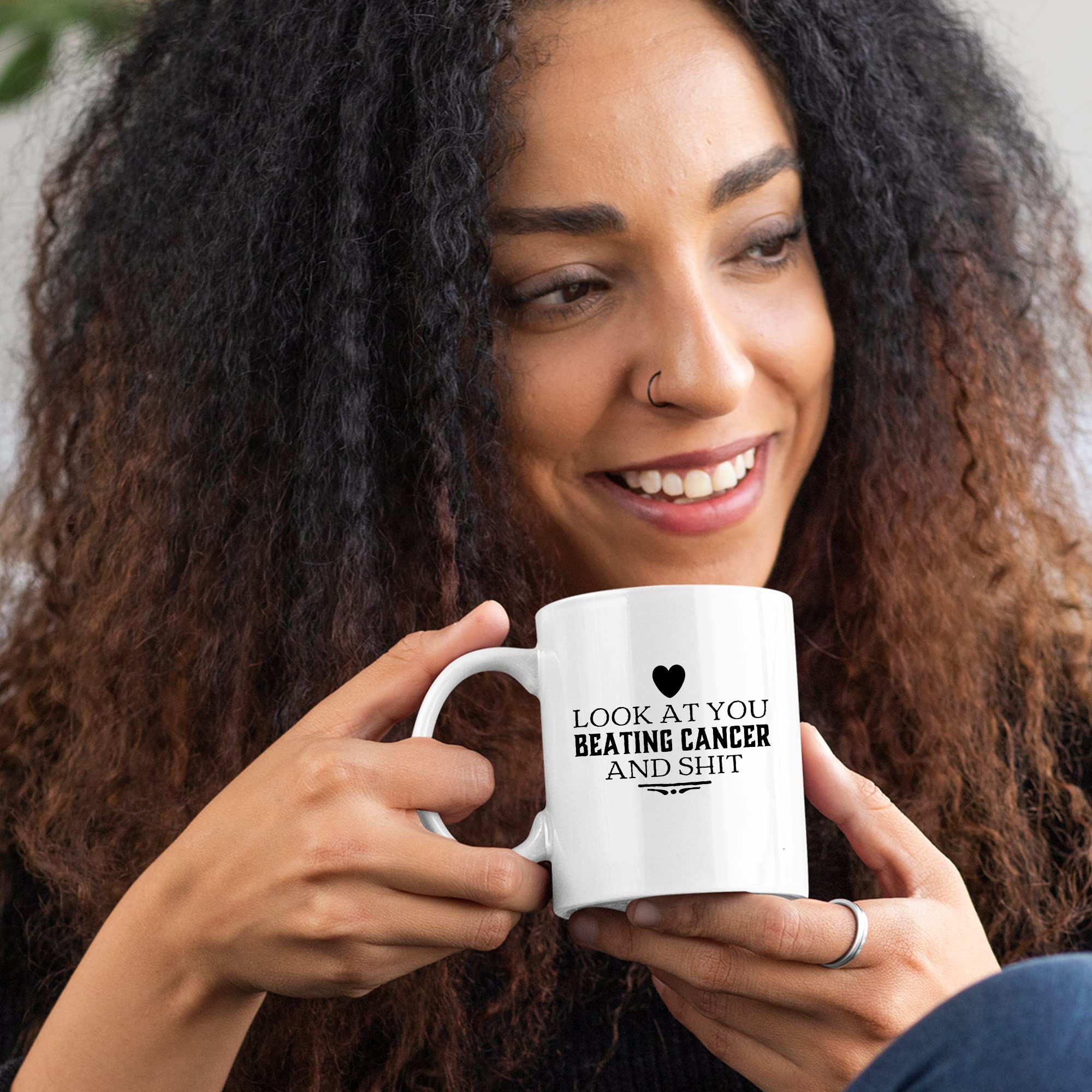 Panvola Look At You Beating Cancer And S Cancer Survivor Awareness Ceramic Coffee Mug Motivational Inspirational Gift (11 oz)