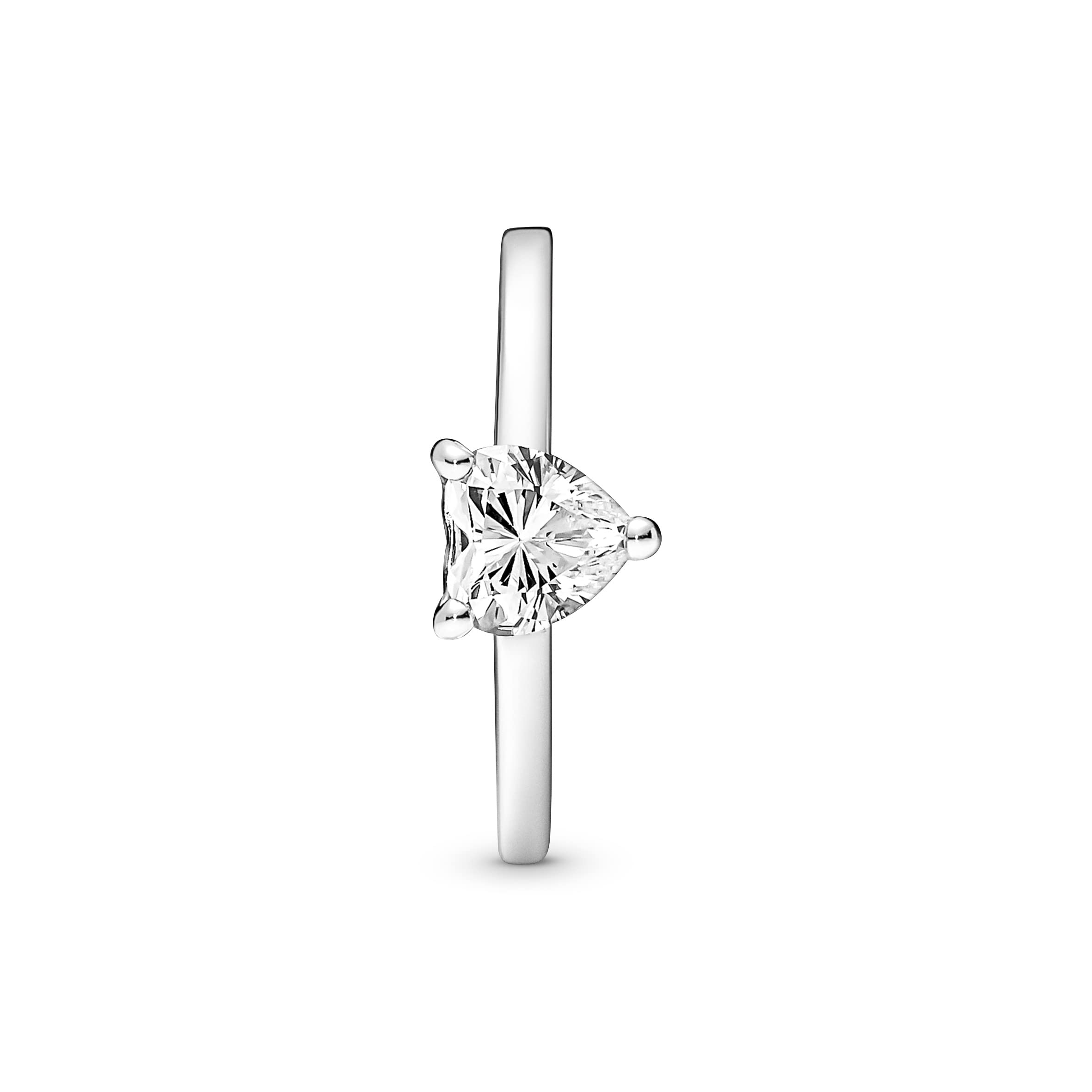 PANDORA Sparkling Heart Solitaire Ring - Statement or Promise Ring for Women - Layering or Stackable Ring - Sterling Silver with Clear Cubic Zirconia - No Gift Box - Size 5