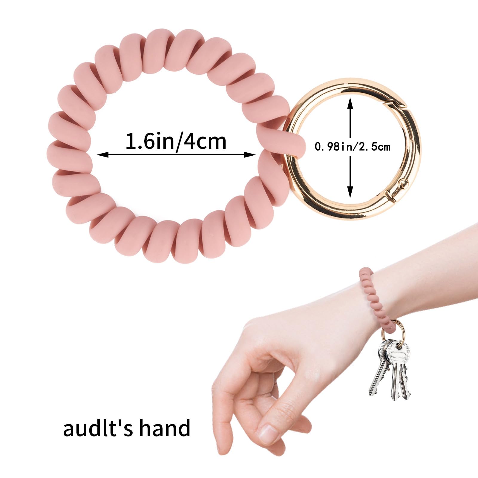 QIUTIMIY 6PCS Wristlet Keychain(Matte Medium), Colorful Spiral Coil Hair Tie for Women, Sauna Accessaries Wrist Coil Key Ring Key Holder