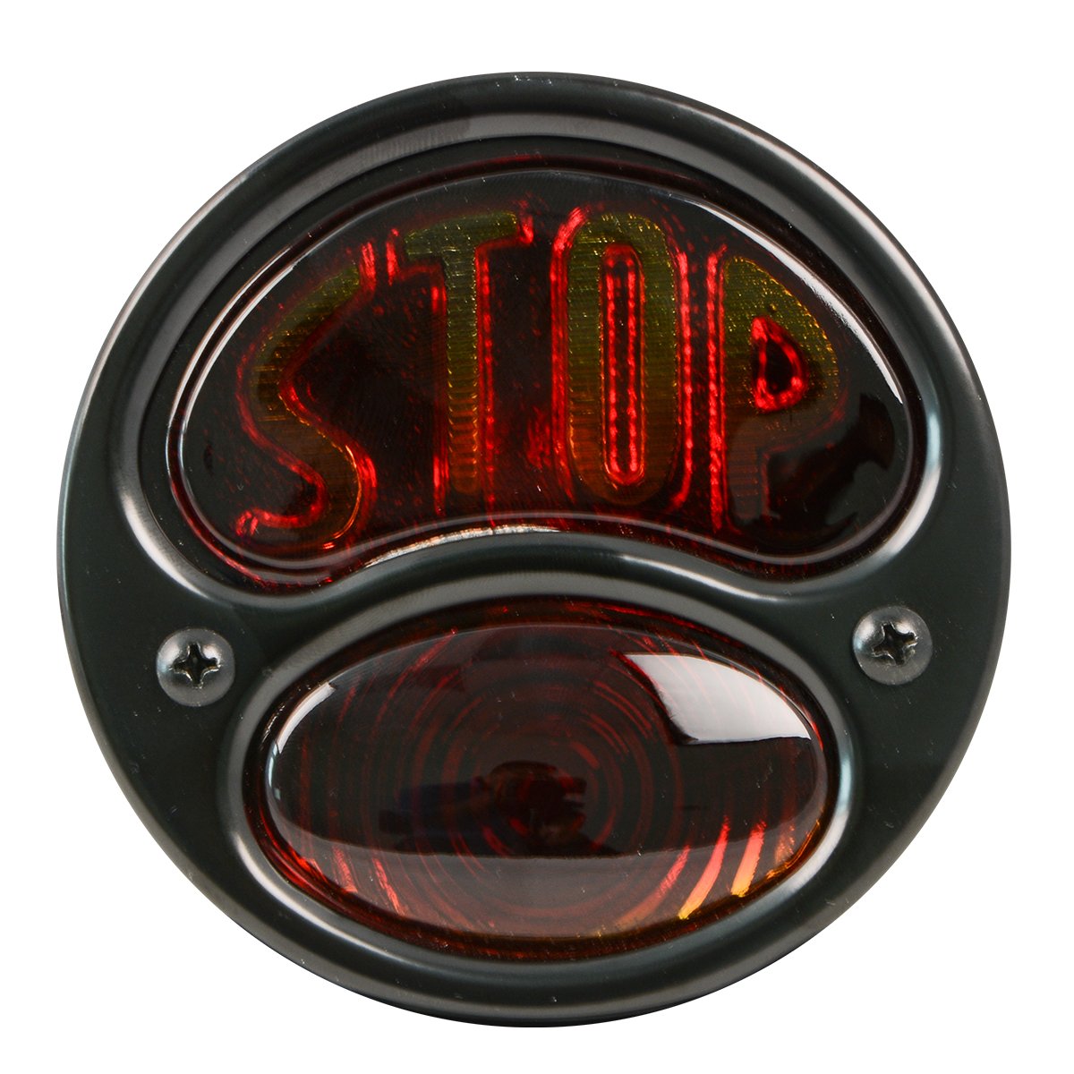 KNS Accessories KA0022 Black 12V Duolamp Tail Light for Ford Model A with Amber STOP Script on Red Glass Lens