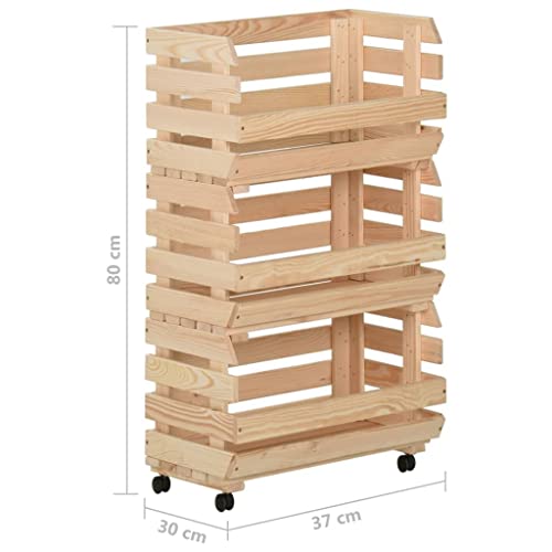 loibinfen Wooden Vegetable Trolley, 3-Tier Wood Kitchen Rolling Cart, Wood Trolley Island Cart, Utility Cart Multi-Layer Storage Shelf Rack on Wheels, 14.6"x11.8"x31.5" Solid Wood Pine -295