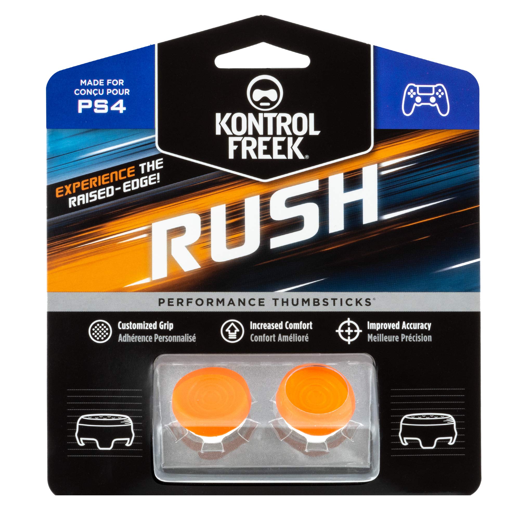 KontrolFreek Rush Performance Thumbsticks for PlayStation 4 (PS4) and PlayStation 5 (PS5) | Performance Thumbsticks | 2 Mid-Rise, Concave | Orange/White