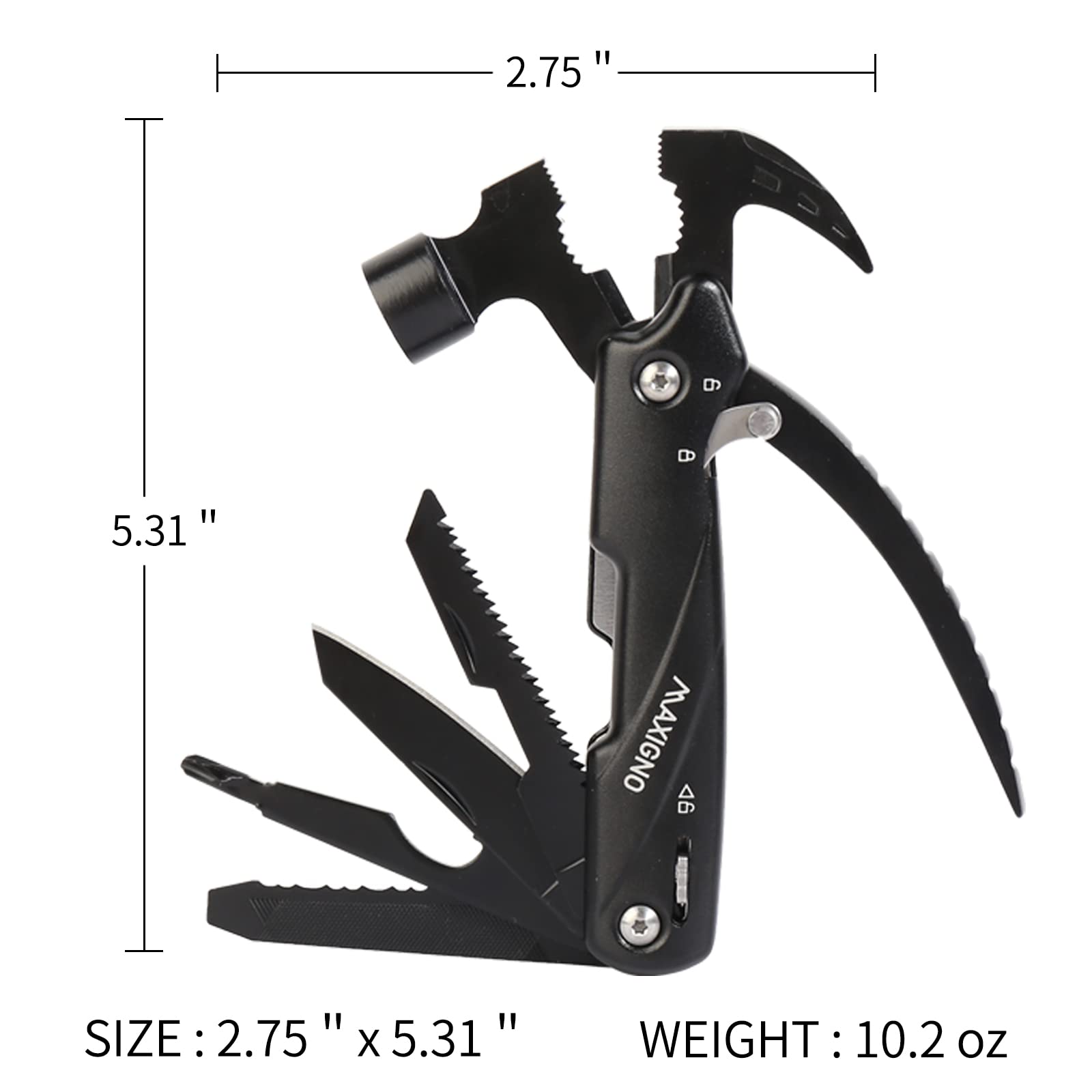 Maxigno Multitool Hammer, 12 in 1 Mini Multi Tools Camping Gear Survival Tool for Men, Gifts for Men Dad Boyfriend Husband