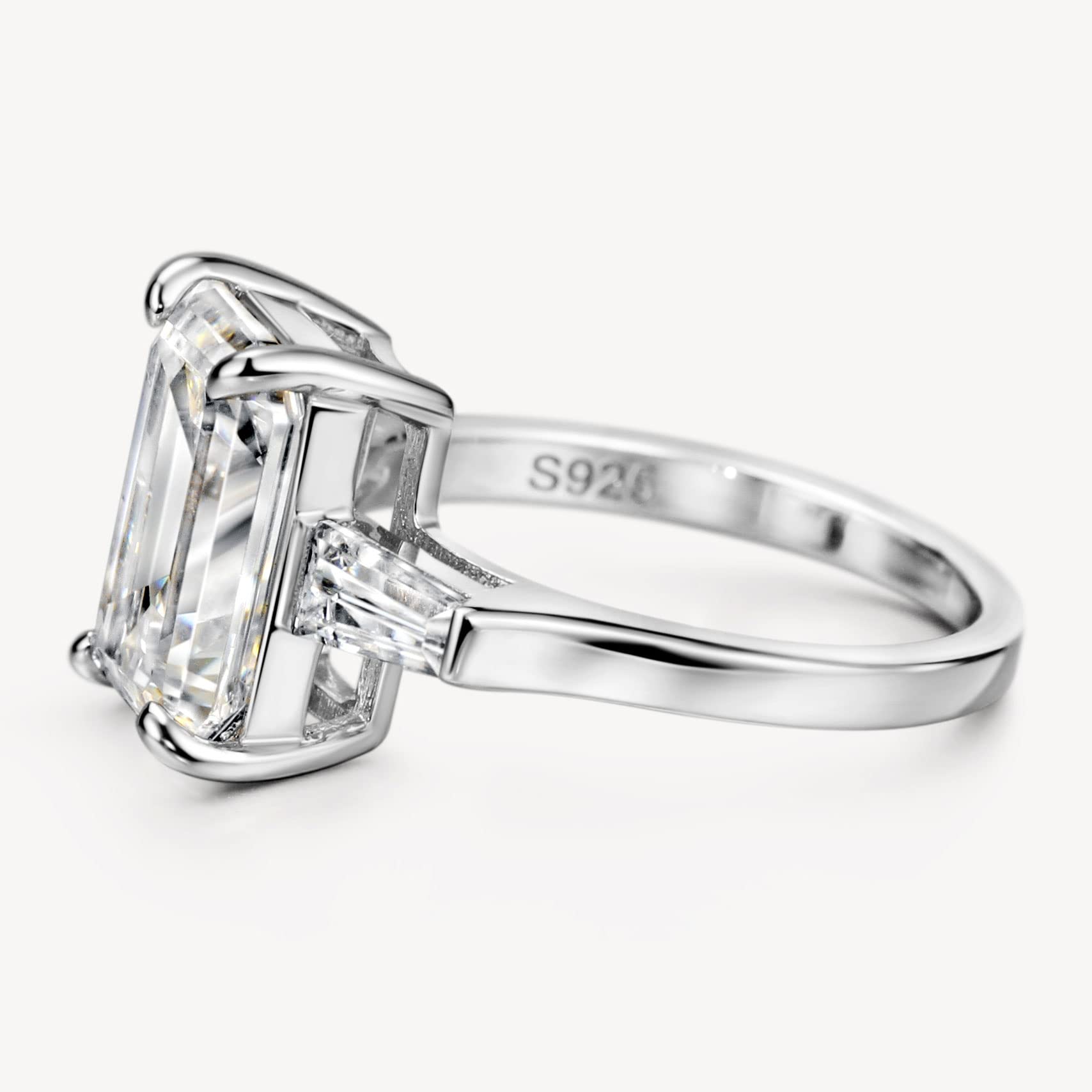 Michooyel 4.0ct Emerald Cut Women's Engagement Ring 3-Stone Simulated Diamond Promise Ring Wedding Ring 925 Sterling Silver