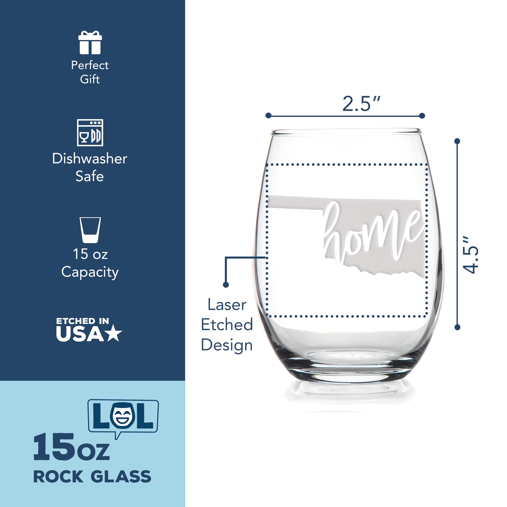 Oklahoma State Stemless Wine Glass - Oklahoma Gift, Oklahoma Wine Glass, Oklahoma Fan Gift