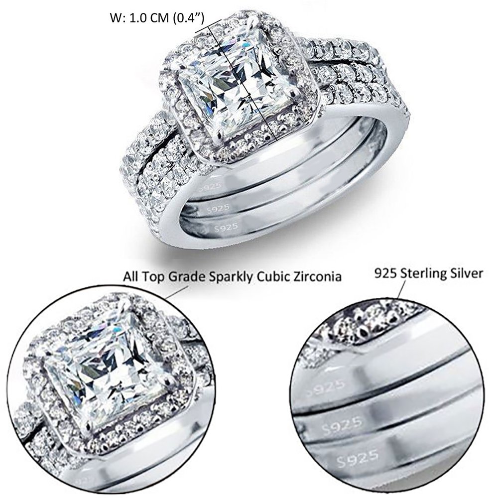MABELLA Princess Sterling Silver Cubic Zirconia Wedding Engagement Ring Set Gifts for Women,Size 6