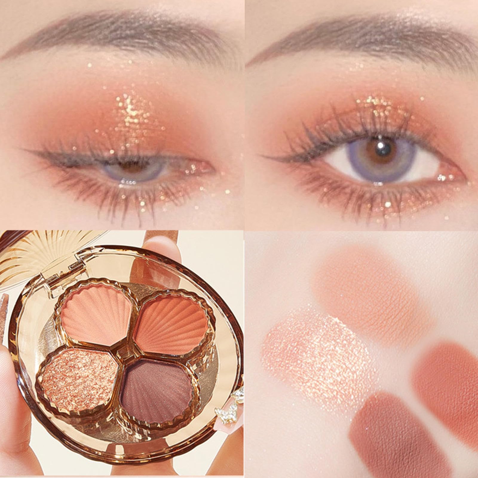 MeiPlumLai Shell Eyeshadow Palette,4 Colors Matte Shimmer Palette, Cute Shell Shape Long-lasting Eye Glitter Eye Shadow Make Up, Naturing-Looking, Ultra-Blendable Professional Makeup