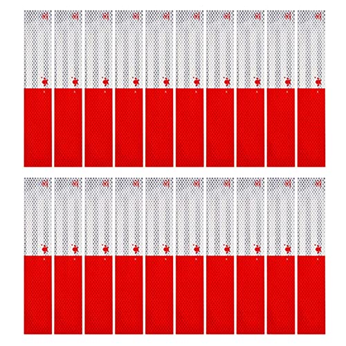SICILAMIU Reflective Tape, 2" Ă 12" Ă 20 Pack Red/White Self-Adhesive Outdoor Waterproof Safety Caution Warning Reflective Tape Trailer Reflector for Cars, Trucks, Trailers, Boats, Road Signs