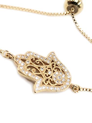 LESLIE BOULES 18K Gold Plated Hamsa Bracelet for Women Adjustable Chain