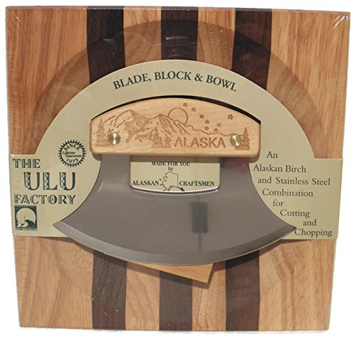 Ulu Factory Alaska Ulu Birch Walnut Stripe Wood Chopping Bowl-board Mountain Dipper Design Handle (1)