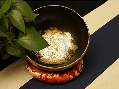 TJLSS Mantra Buddha Pattern Tibetan Singing Bowl Yoga Meditation Bowls Set with Dual Surface Mallet and Silk Cushion Promotes