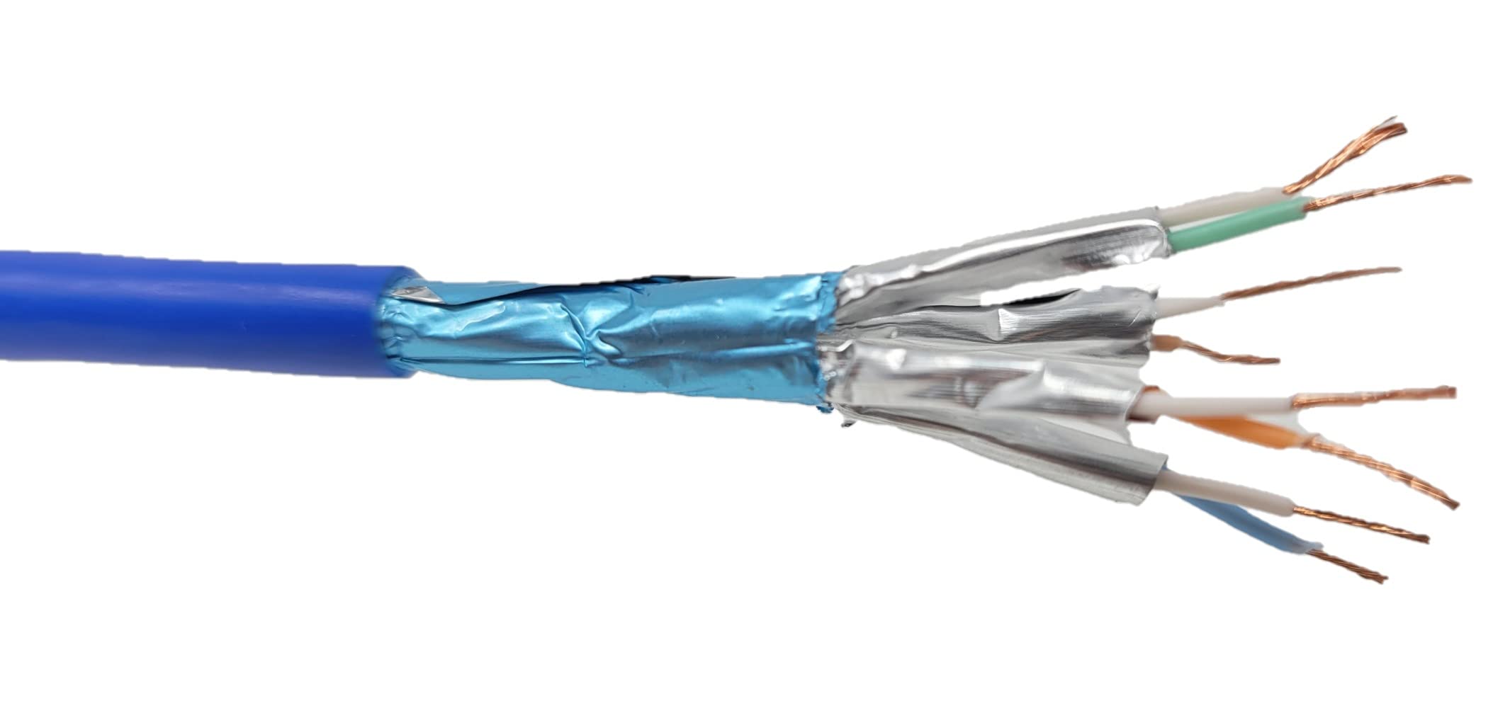 MICRO CONNECTORS 500 Feet Cat6A Stranded-Double Shielded (STP) Bulk Ethernet (26AWG) Cable (Blue) with 20 cat6A/7 Connectors (Model: TR4-570SSBL-KIT)