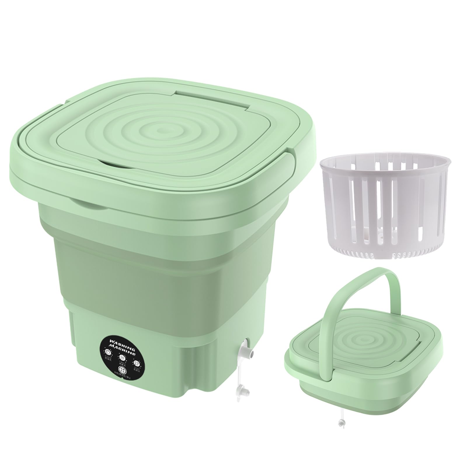 Oivley Portable Washing Machine Foldable, Small Washing Machine with 3 Modes Deep Cleaning, Mini Washer for Baby Clothes, Underwear or Small Items, Apartment, Dorm, Camping, RV, Travel, Laundry-Green