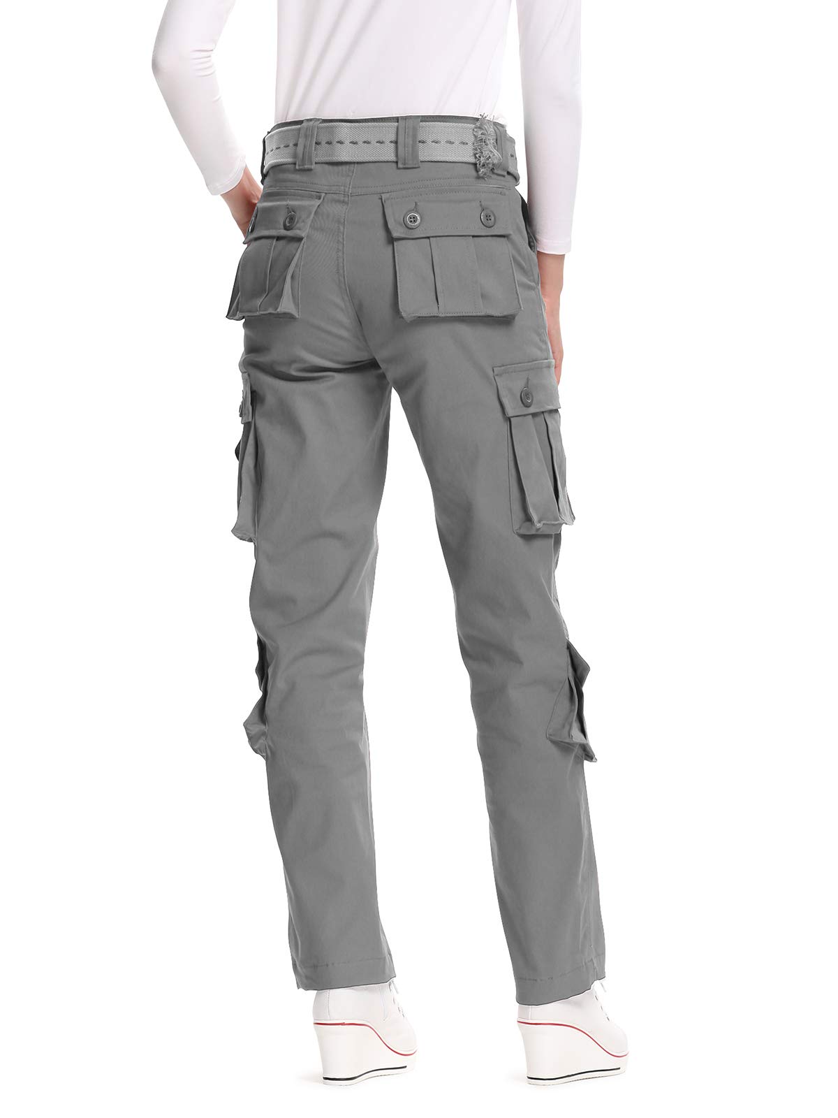 Mesinsefra Women's Cargo Pants Camping Pants Cotton Work Casual Loose Fit Trousers with Multi Pockets Grey 6