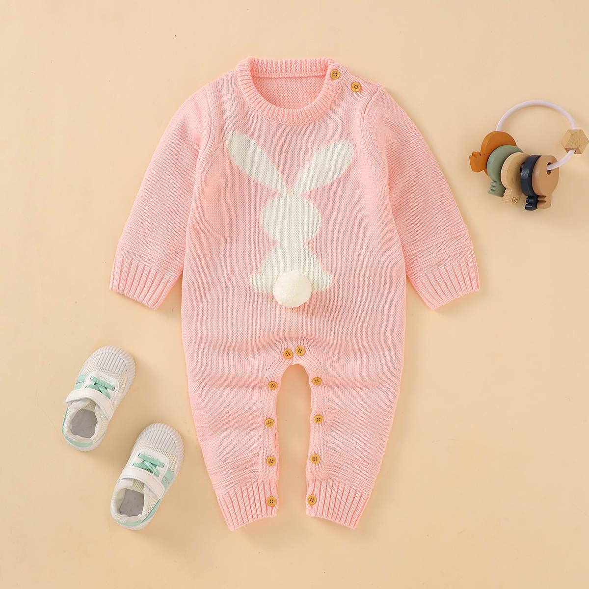 wonder rabbit Baby Boy or Girl Sweater Romper Warm Infant Bunny Sweatshirt Jumpsuit (pink, 6-12 months (80cm))