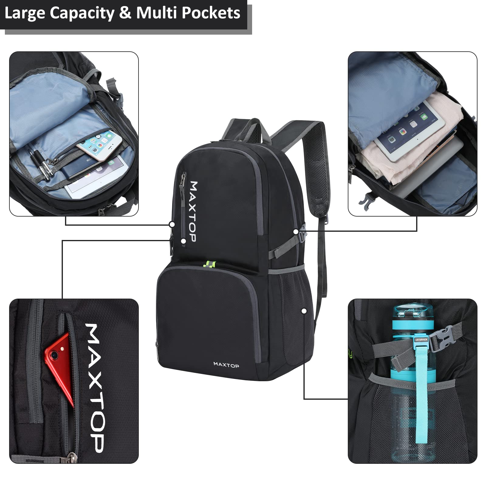 MAXTOP 40/50L Lightweight Packable Backpack for Hiking Traveling Camping Water Resistant Foldable Outdoor Travel Daypack