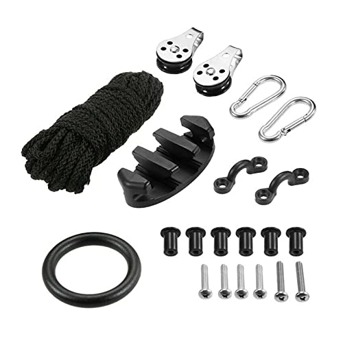 SHENGANG Kayak Canoe Anchor Trolley Kit Padd Eyes Wellnuts Screws Kayak Accessories Zig Zag Cleat Rigging Ring Pulleys DIY Boat (Color : Black)