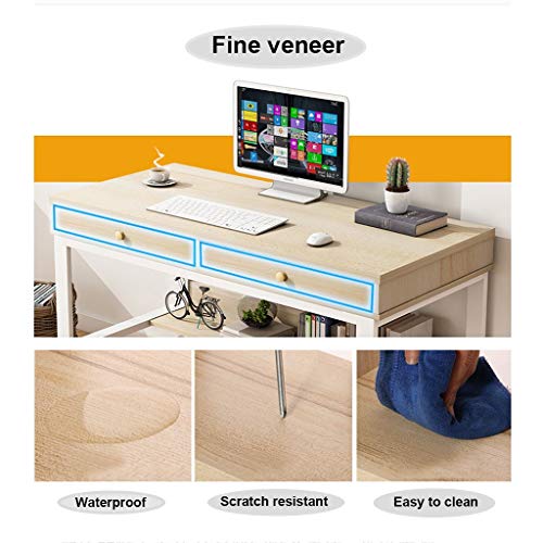 Multi-Layer Storage Frame Computer Desk Pullout Keyboard Tray Desk with Drawers and Bookshelf Home Desk Student Writing Laptop Desk Office Desk White/Black/Yellow (White)