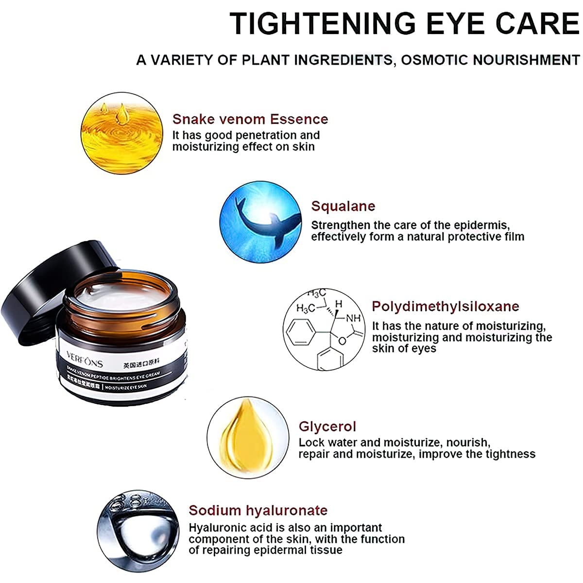 Verfons Snake Venom Firming Eye Cream - Anti-Aging, Reduces Bags & Wrinkles, 1.05 Fl Oz
