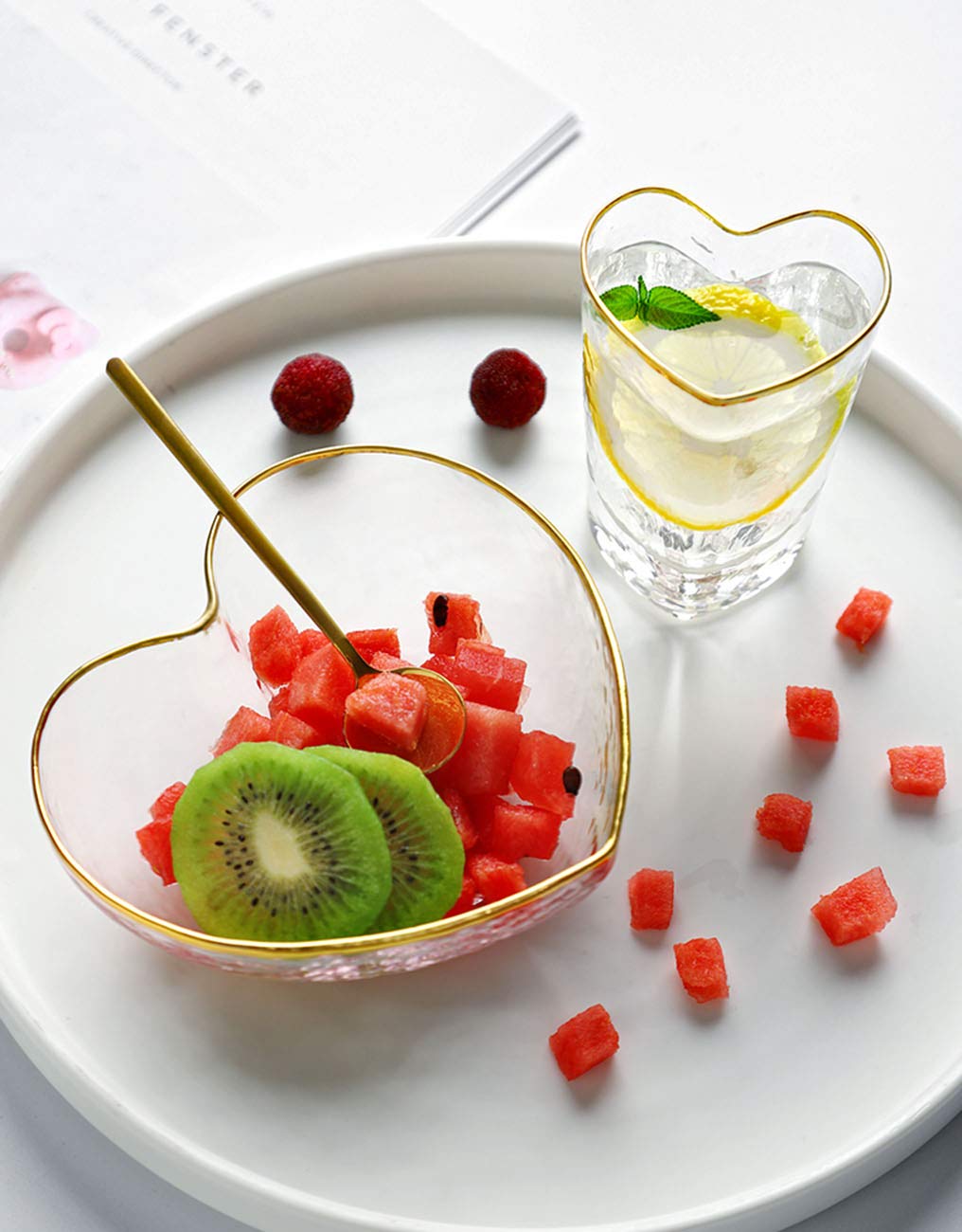 Phnom Penh Glass Bowl Dessert Bird's Nest Salad Bowl Fruit Plate Creative Transparent Heart Shape Breakfast Bowl (15.5 oz)