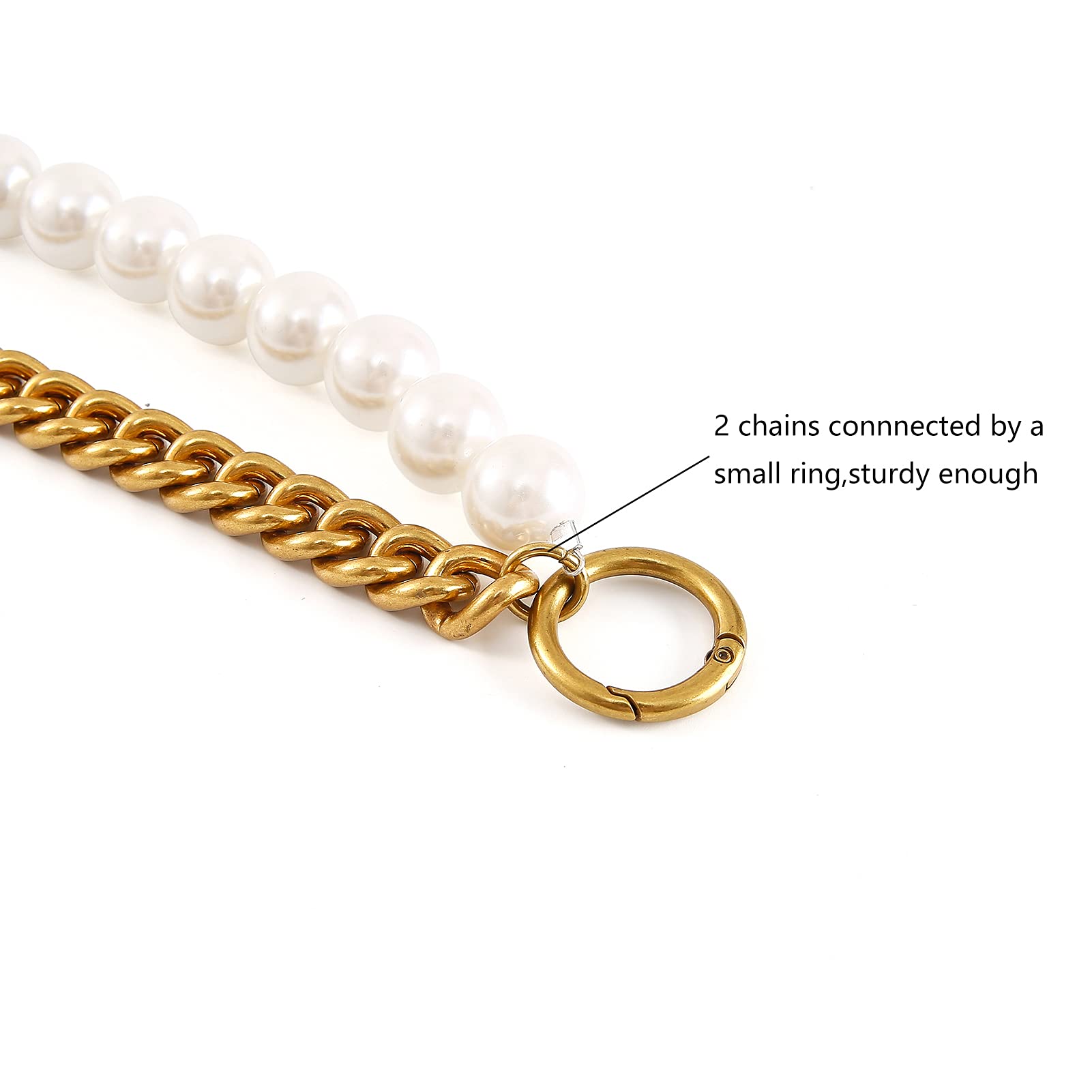 Purse Strap Short Pearl with Metal Handle Bag Chain Replacement,Handbag Purse Making Accessory Decoration (Antique Gold)
