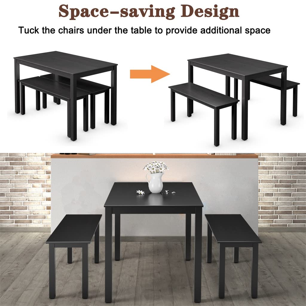LIUZH 3 Piece Studio Collectible Table Dining Table with 2 Bench Wooden Legs Furniture Set (Color : E, Size : As Shown)